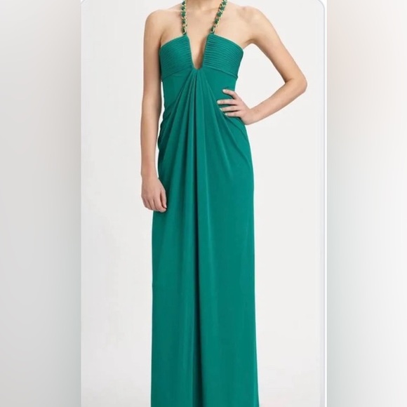 Dresses | Bcbg Emerald Green Evening Gown With Gold Chain Neckline Size S | Poshmark